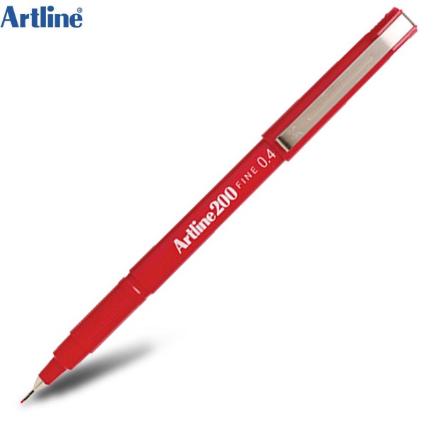 Artline 200 Fineliner Pens Fine 0.4mm Red, Box 12