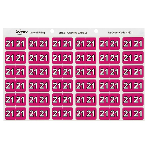 AVERY® 43371 Side Tab Colour Coding Year '21' Labels Pk180