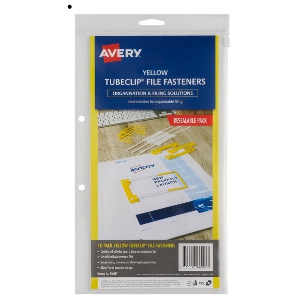 AVERY Tubeclip® File Fasteners Yellow, Pack 10 44005Y