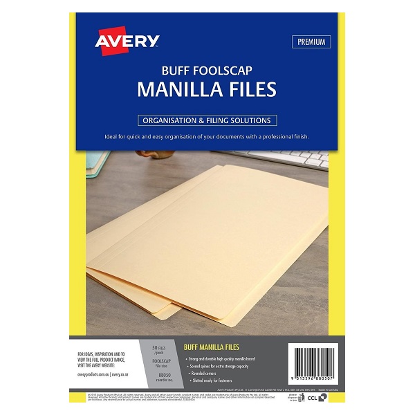 AVERY® 88050 Manilla Folders Foolscap Buff, Pack 50