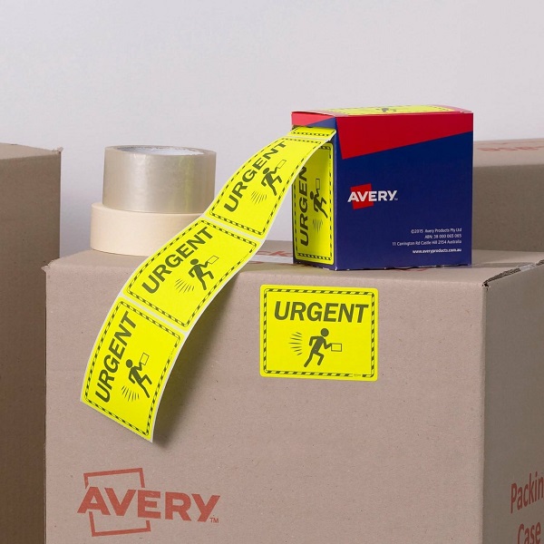 AVERY® Adhesive Message Labels 75 x 99.6mm URGENT Fluoro Yellow 932616