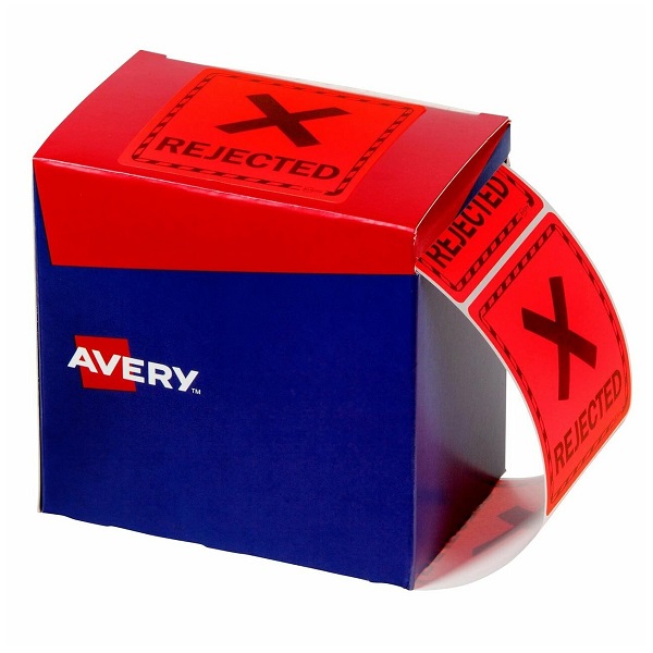 AVERY® Adhesive Message Labels 75 x 74.2mm REJECTED Fluoro Red 932623