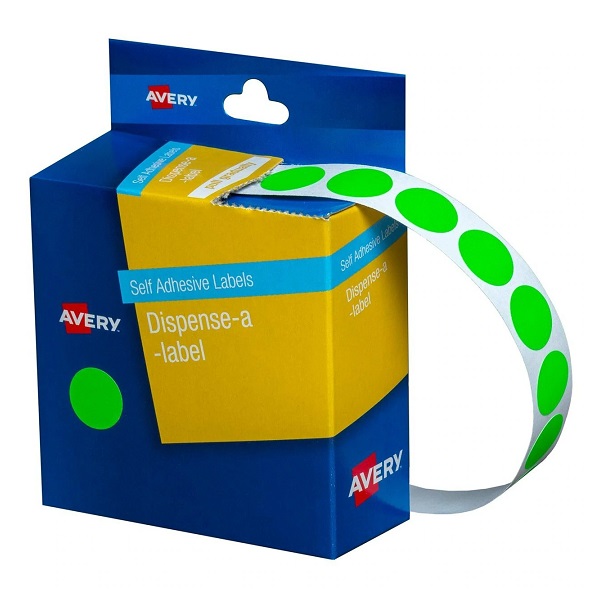 Avery DMC14FG Self Adhesive Dispenser Labels 14mm Circle Fluoro Green ...