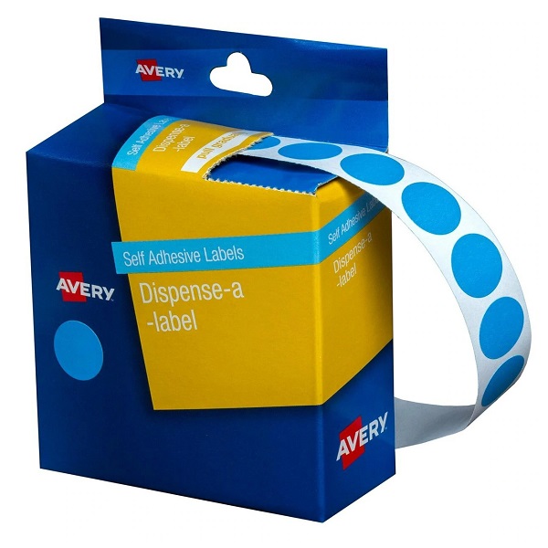 Avery DMC14LB Self Adhesive Dispenser Labels 14mm Circle Light Blue 937275