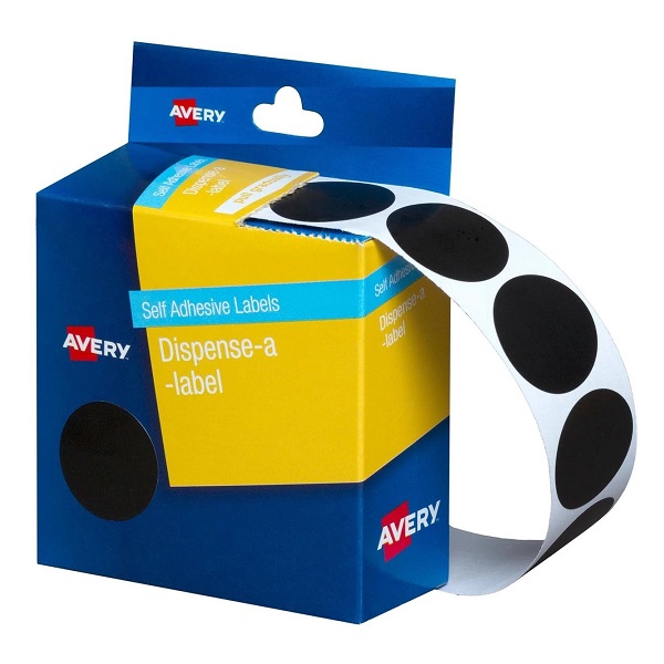 Avery DMC24BL Self Adhesive Dispenser Labels 24mm Circle Black 937250