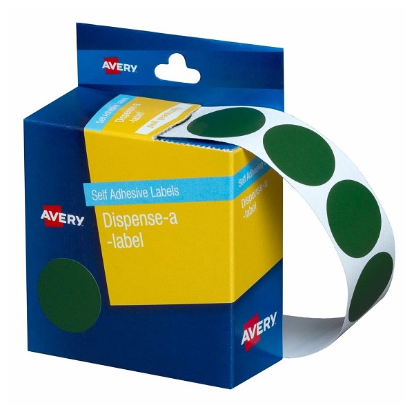 Avery DMC24G Self Adhesive Dispenser Labels 24mm Circle Green 937246