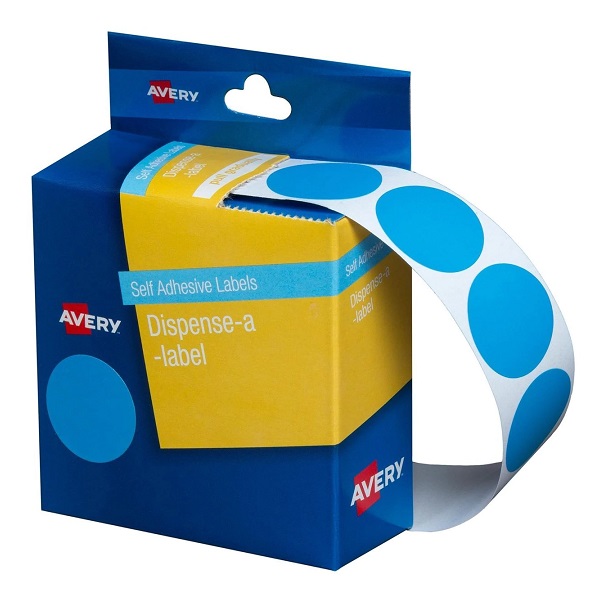Avery DMC24B Self Adhesive Dispenser Labels 24mm Circle Light Blue 937276