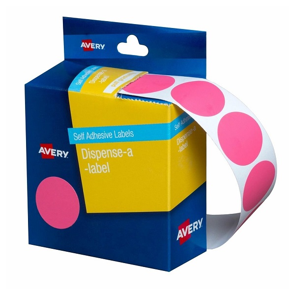 Avery DMC24P Self Adhesive Dispenser Labels 24mm Circle Pink 937249