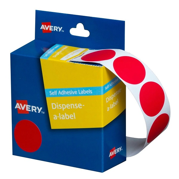Avery DMC24R Self Adhesive Dispenser Labels 24mm Circle Red 937243