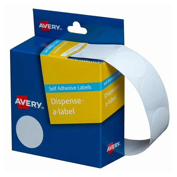 Avery DMC24W Self Adhesive Dispenser Labels 24mm Circle White 937202