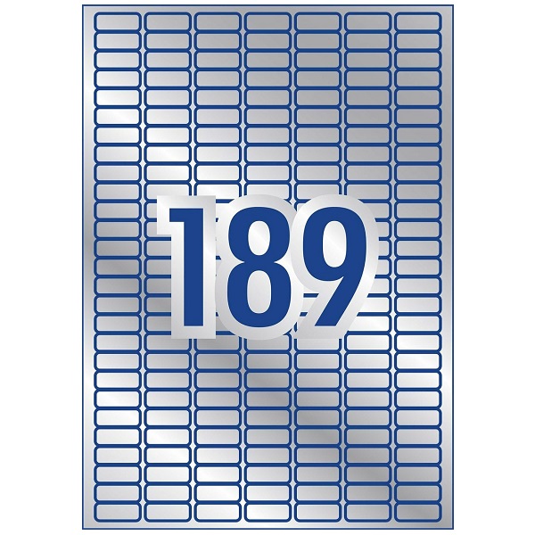 AVERY® L6008-20 Heavy Duty Silver Labels 25.4 x 10mm 189/Sheet 959200