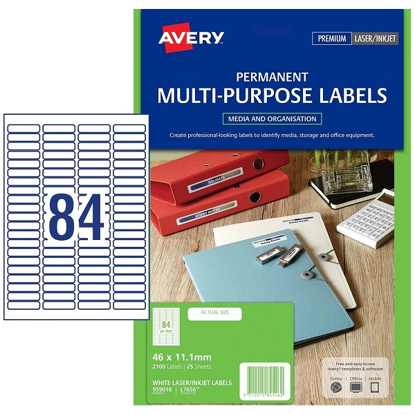 AVERY® L7656 Mini Labels 46 x 11.1mm 84/Sheet 959018