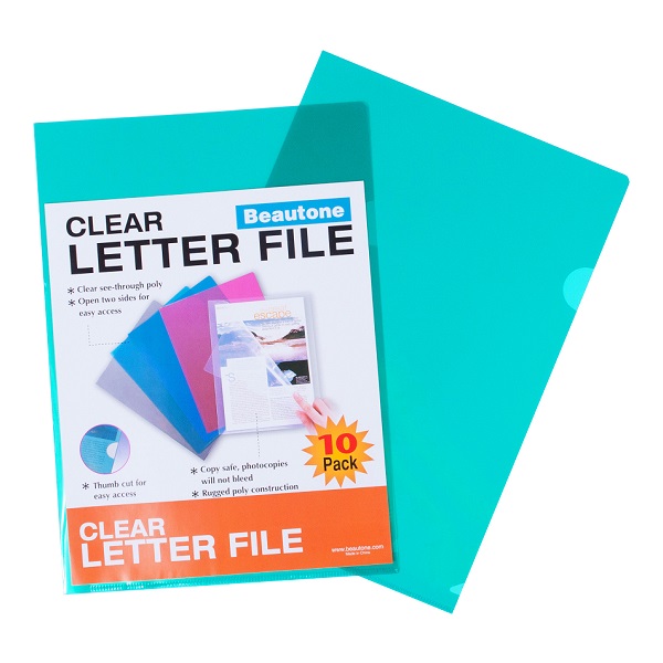 BEAUTONE 44003 Clear Letter Files A4 Green, Pack10