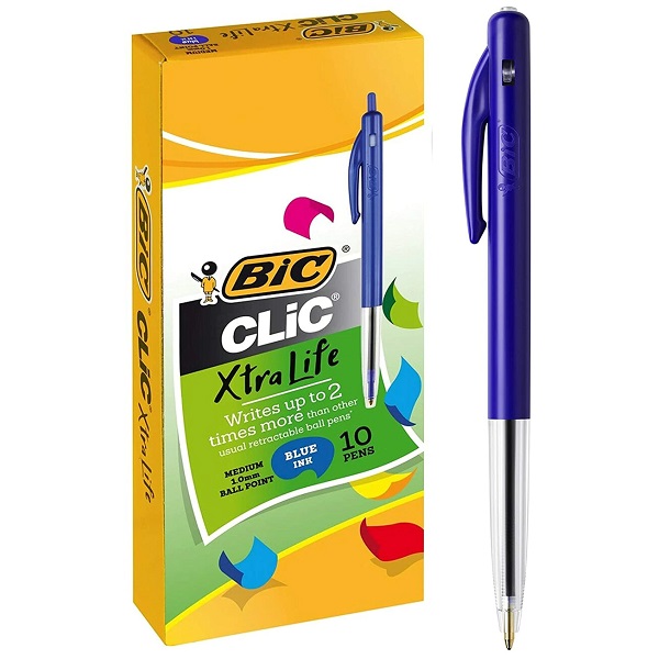 BIC® CLIC Retractable Ballpoint Pens Medium Blue, Box 10