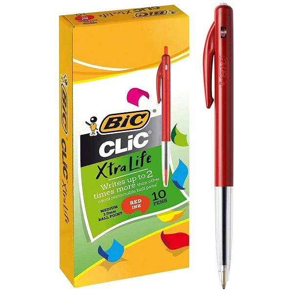 BIC® CLIC Retractable Ballpoint Pens Medium Red, Box 10