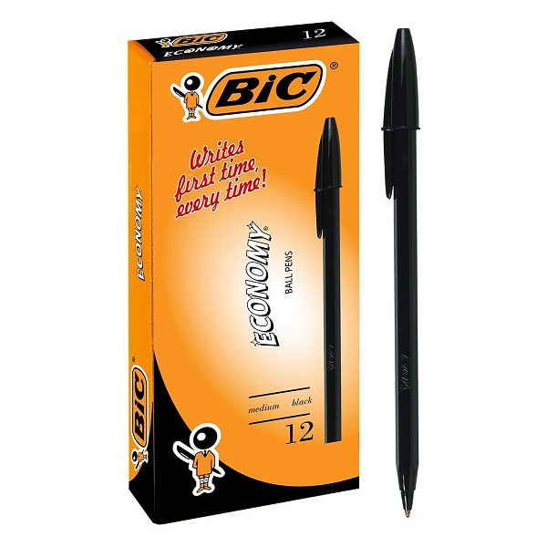 BIC® Economy Ballpens Medium 1.0mm Black, Box 12