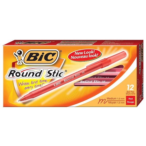 BIC® Round Stic Medium Ballpens 1.0mm Red, Box 12