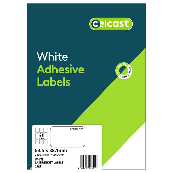 CELCAST Laser Inkjet Copier White Adhesive Labels 63.5 x 38.1mm 21 ...