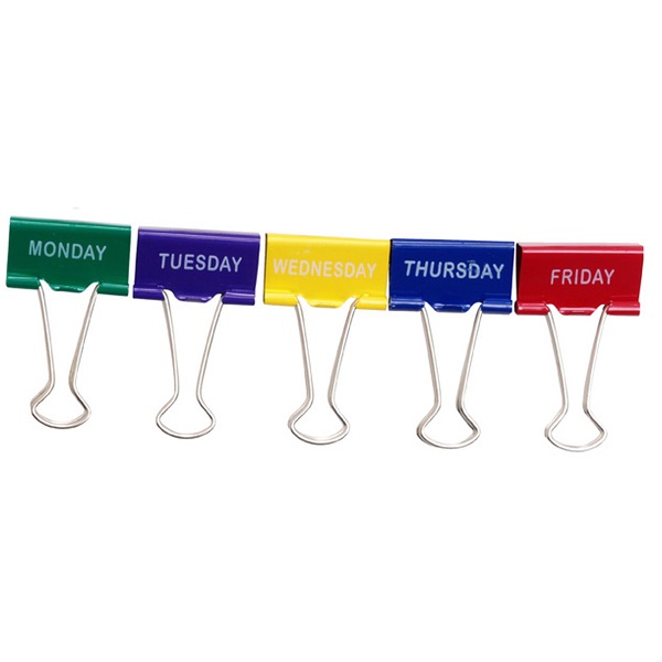 CELCO Printed Fold Back Clips MONDAY to FRIDAY, Pack of 10
