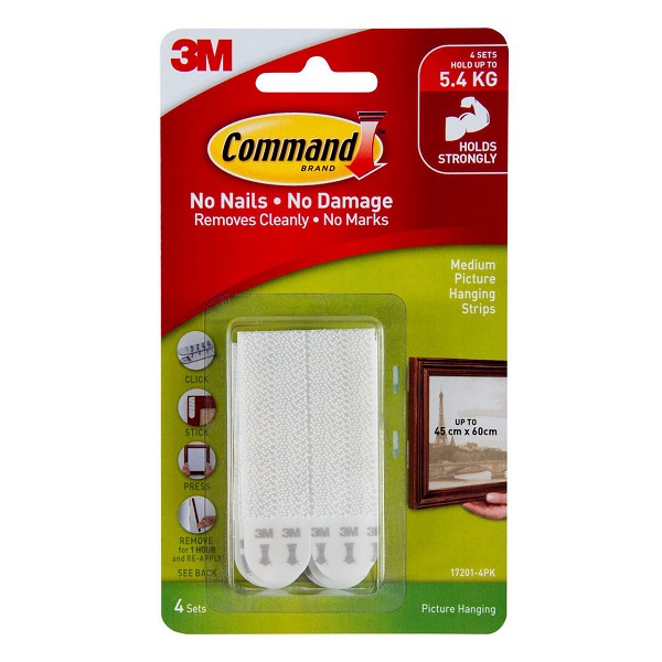 Command™ Adhesive 17201 Medium Picture Hanging Strips, Pack 4