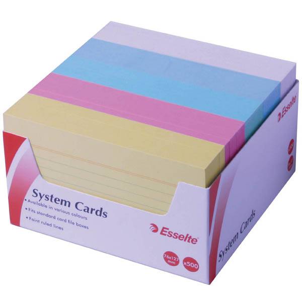 Esselte System Cards Ruled 127x76mm (5x3) Assorted Colours, Pack 500