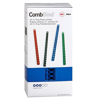 GBC Ibico 14mm Plastic Combs 21-Ring A4 Blue, Box 100 BEP14BL100