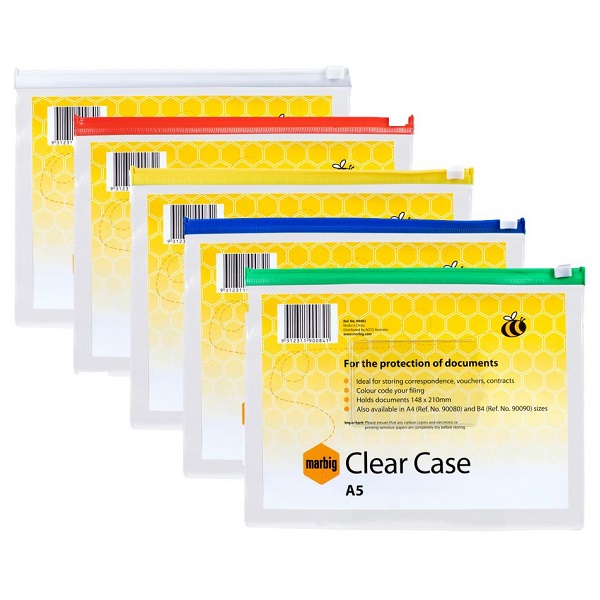 MARBIG Clear Case A5 Ziplock 235 x 185mm Assorted 90082