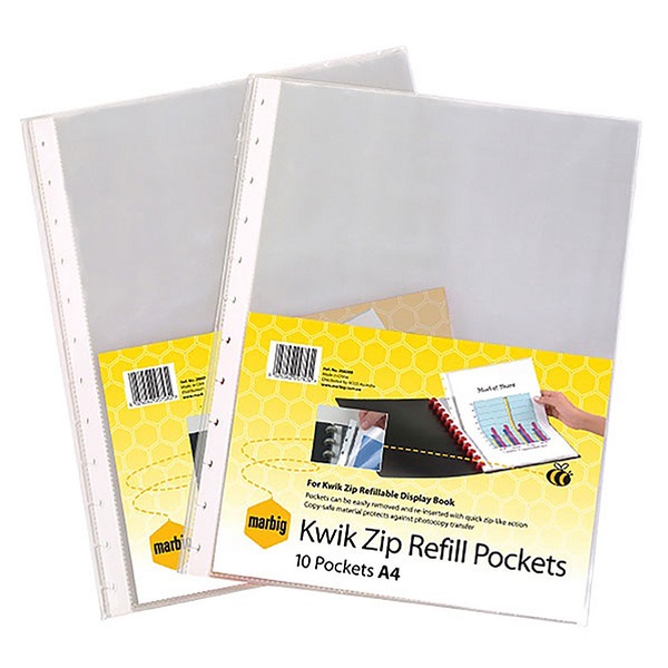 MARBIG Kwik Zip A4 Refill Pockets Pack10 Pockets 206000