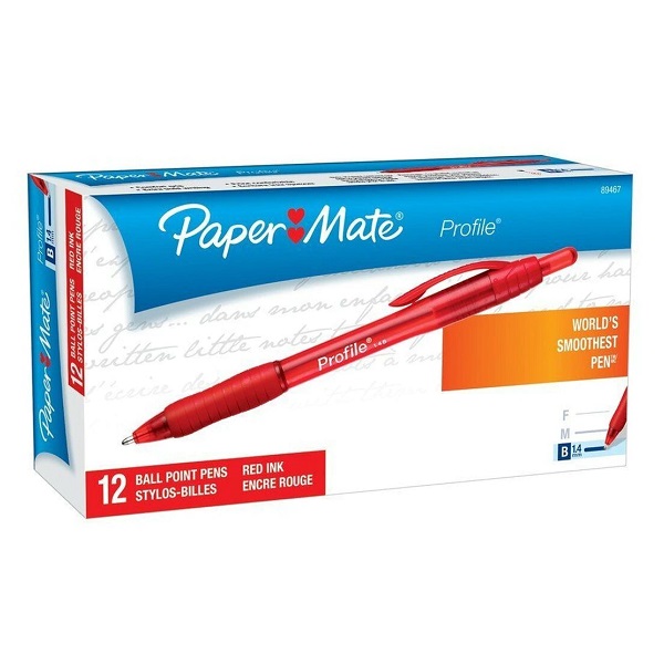 PAPERMATE™ Profile Retractable Ballpoint Pens Bold 1.4mm Red, Box 12
