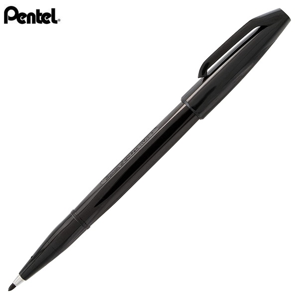 Pentel S520-A Sign Pen Fibre Tip Pens 0.8mm Black, Box 12