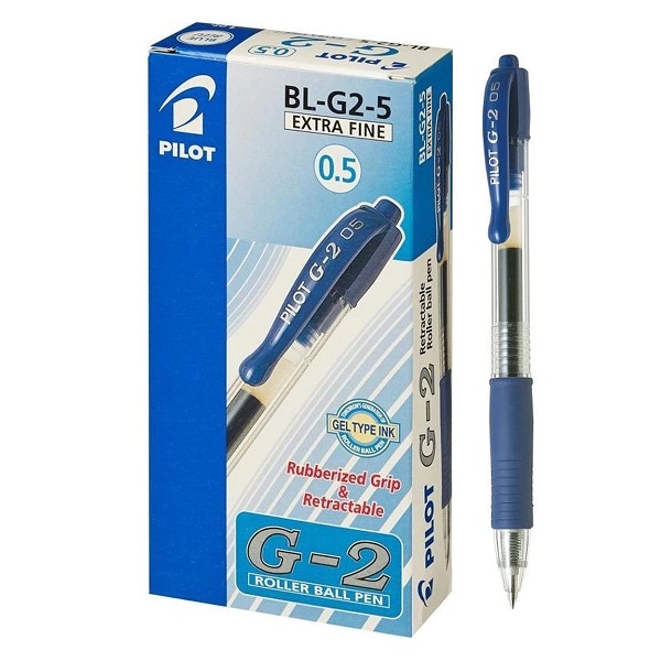 PILOT BL-G2-5 Retractable Gel Rollerball Pens Extra Fine 0.5mm Blue. Box 12