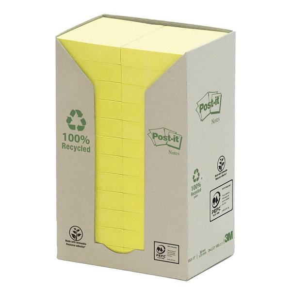 Post-it® Notes 653-1RTY Recycled Yellow 38 x 51mm Tower Pack of 24