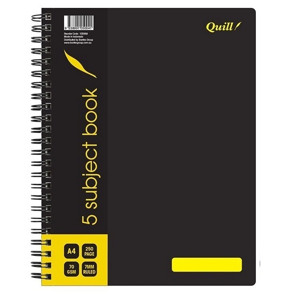 Quill Q596 Polypropylene A4 5-Subject Note Book 250 Pages 10596A