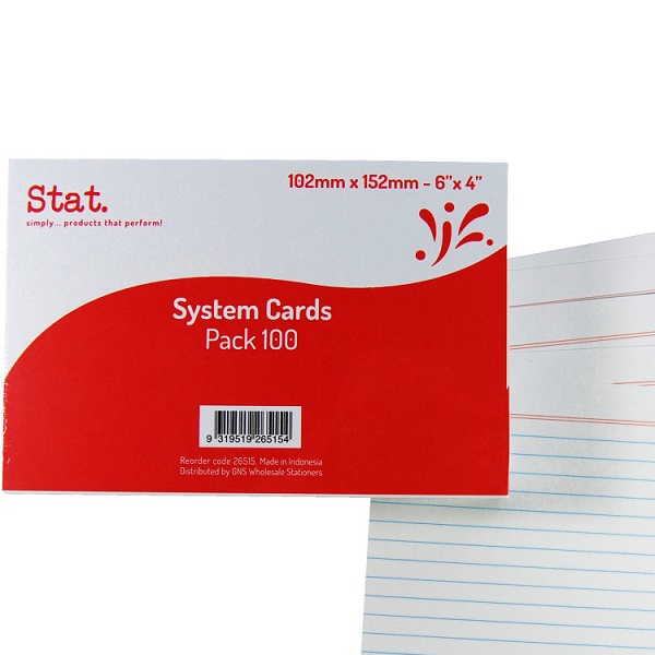 Stat. System Cards Ruled 152x102mm (6x4) White, Pack 100