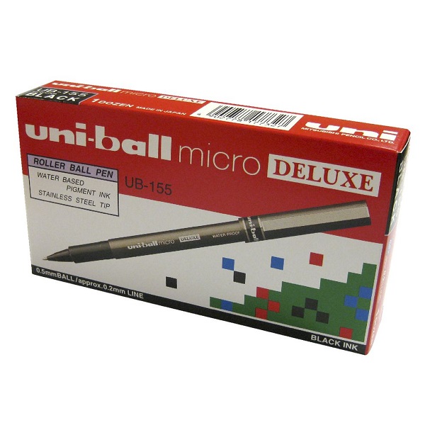 Uni Ball Ub 155 Micro Deluxe Rollerball Pens 05mm Black Box 12 