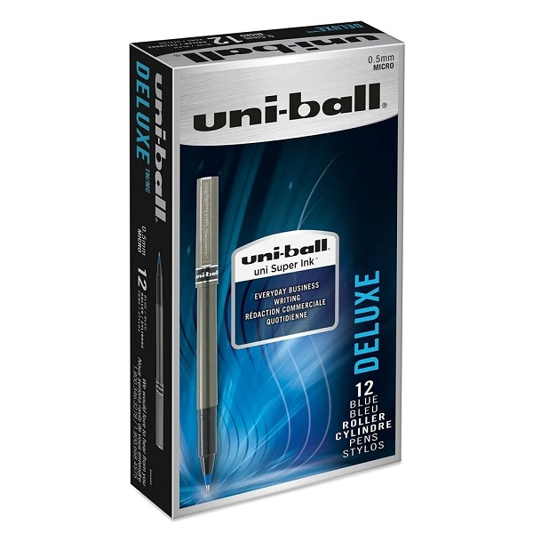 Uni-ball UB-155 Micro DELUXE Rollerball Pens 0.5mm Blue, Box 12