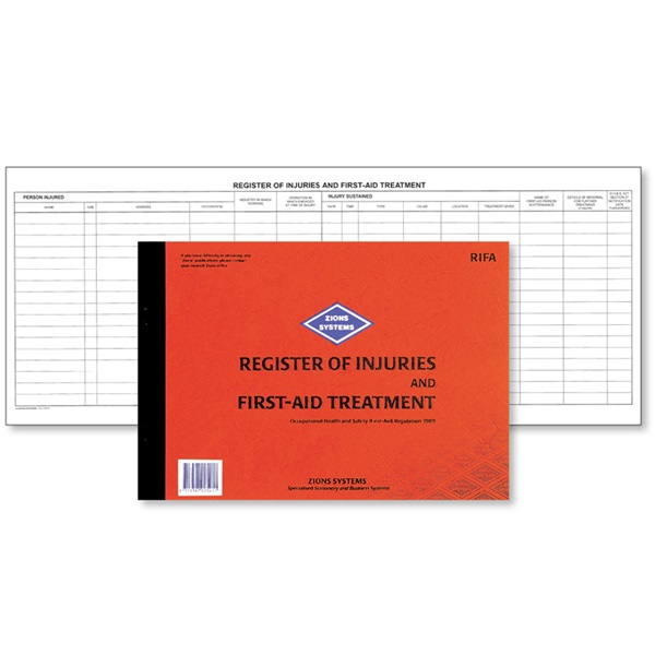 Zions RIFA Register of Injuries & First Aid Treatment Book