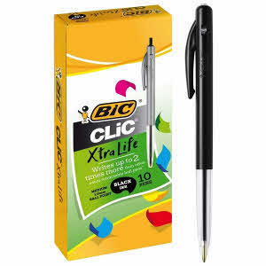 BIC® CLIC Retractable Ballpoint Pens Medium Black, Box 10