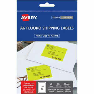 AVERY® L7175FY Yellow Fluoro A6 Shipping Labels 105 x 148mm 1/Sheet 959407