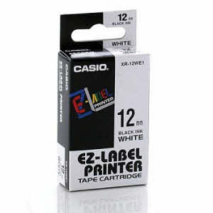 CASIO® EZ Label Tape Cartridge 12mm x 8m Black on White XR-12WE